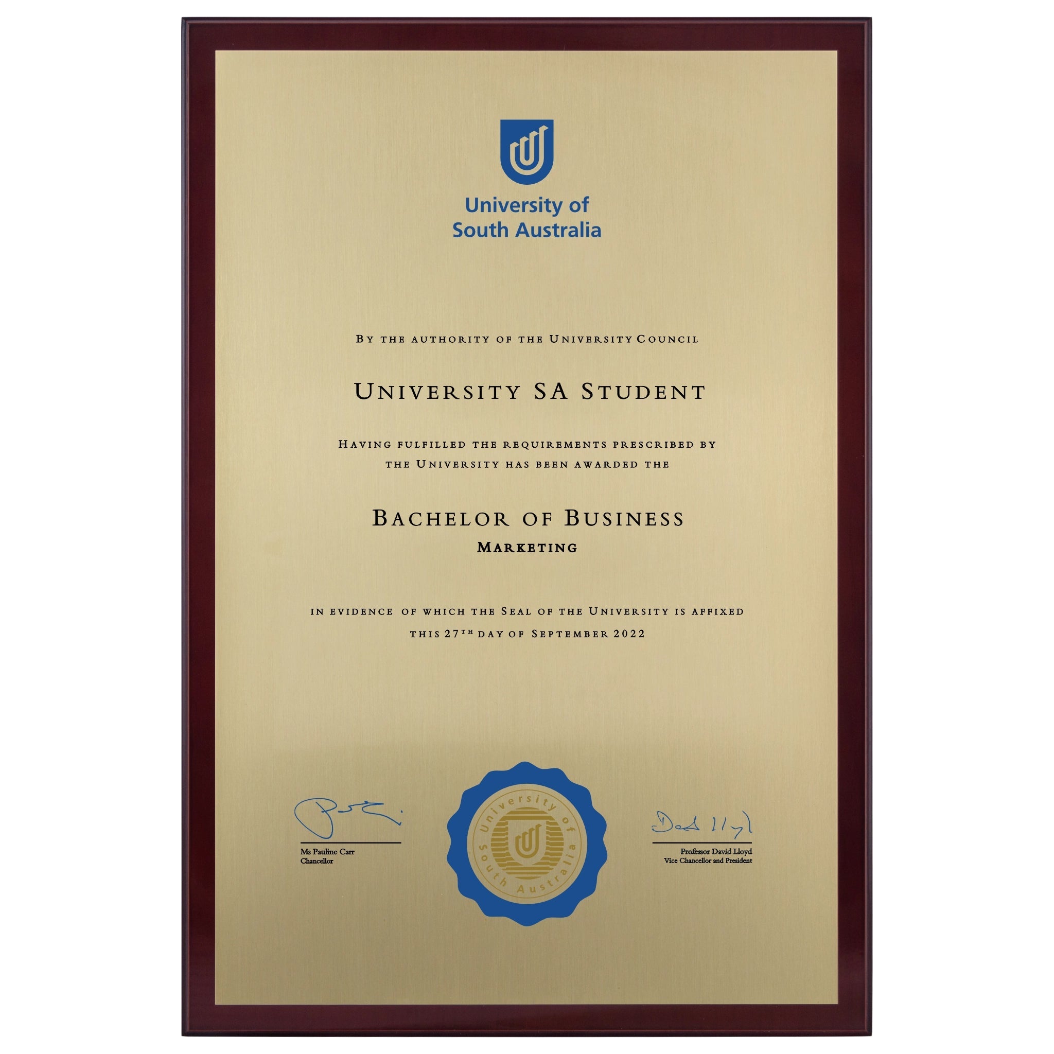 University of South Australia Certificate Plaque - Large – Frames and ...